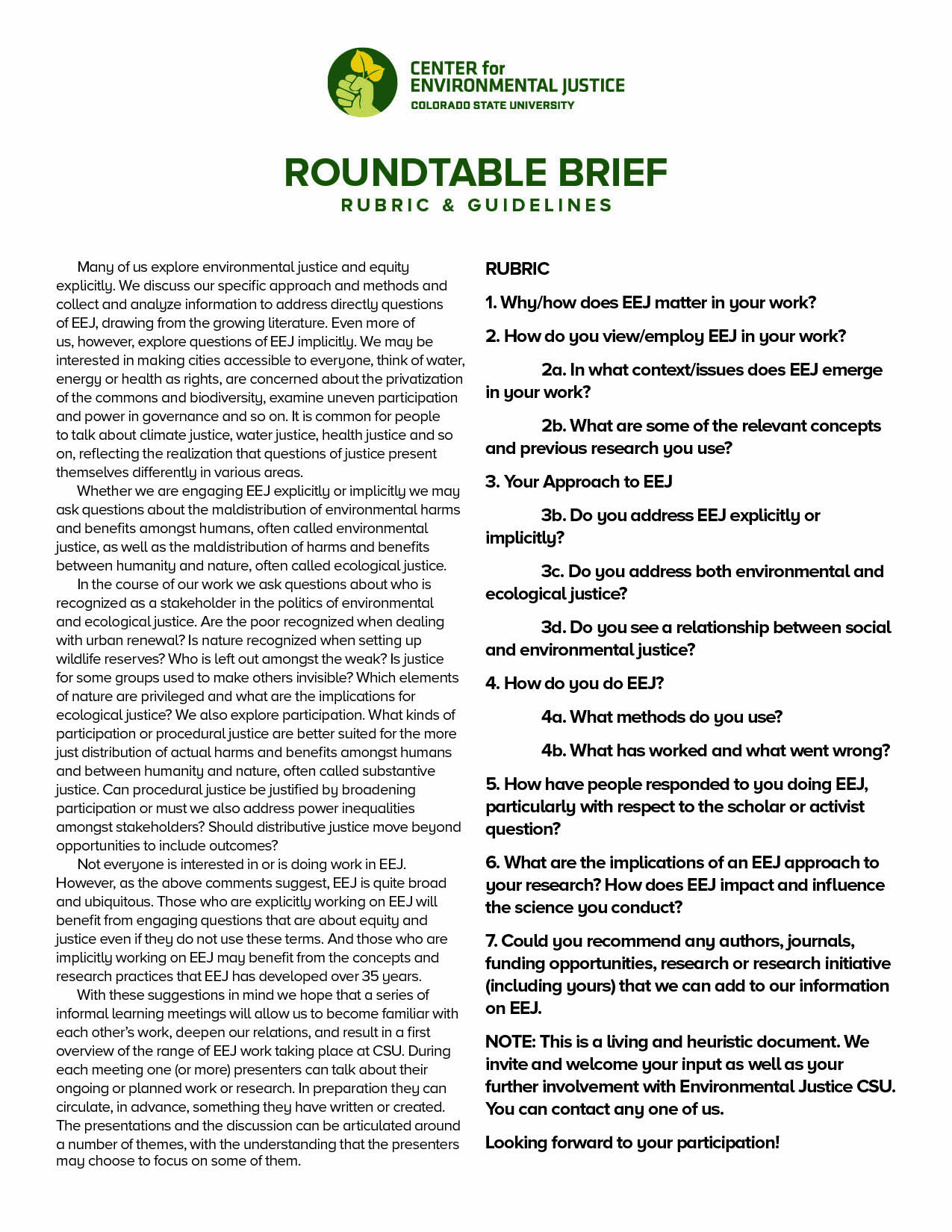 Roundtable Guidelines And Rubric 2020 Center For Environmental