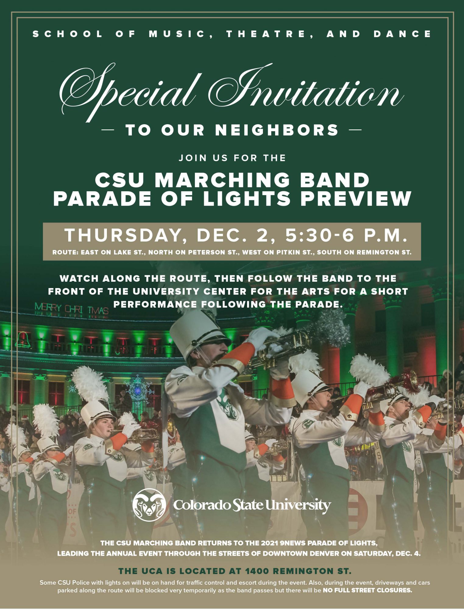 CSU Marching Band 2021 Parade of Lights Preview at the UCA - Music