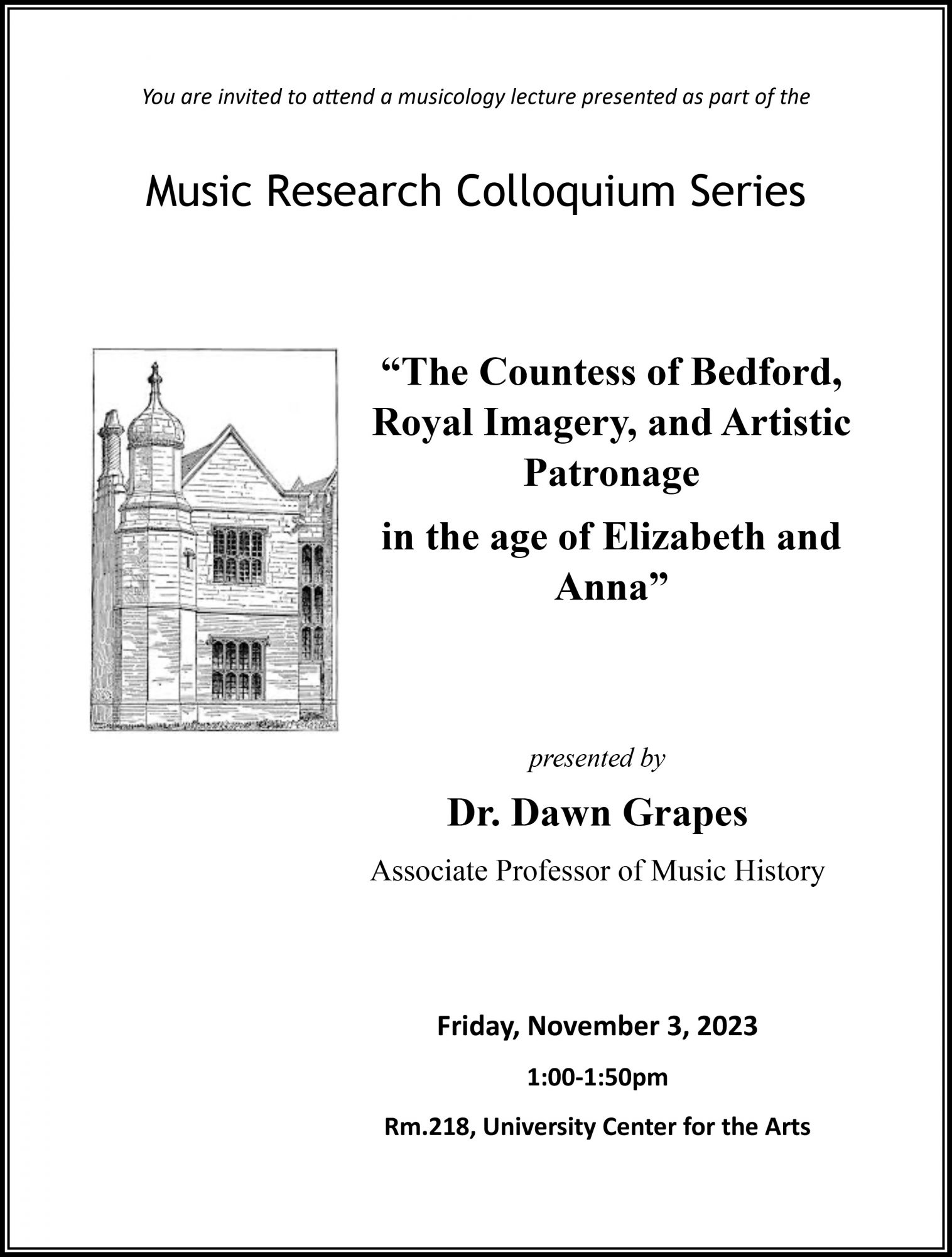 Music Research Colloquium Series: presentation by Dr. Dawn Grapes - Music